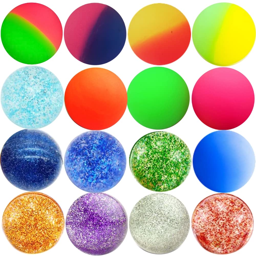 Yukoity 16 Packs of 60mm 2.36 inches Large Bouncy Balls Bulk for Vending Machine 4 Mixed Pattern, Glow in The Dark Bouncing Balls