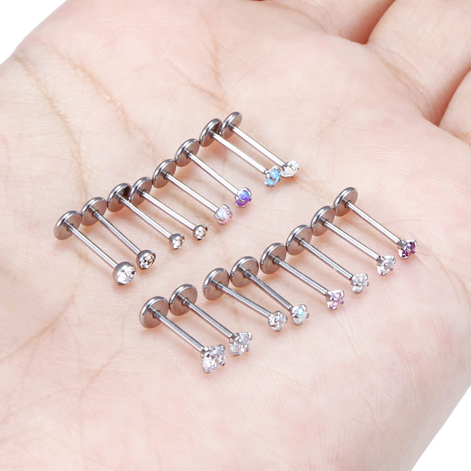 Ovxznts 20G Threadless Nose Stud Stainless Steel Push in Nose Rings Studs for Women Men Flat Back Nose Piercing Jewelry