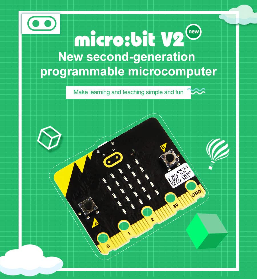 youyeetoo BBC Micro:bit V2.2 Development Board, Education Programming Learning STEM Kit for Teenager, School DIY Projects,Compatible with Microbit V1, MicroPython (Basic Bundle)