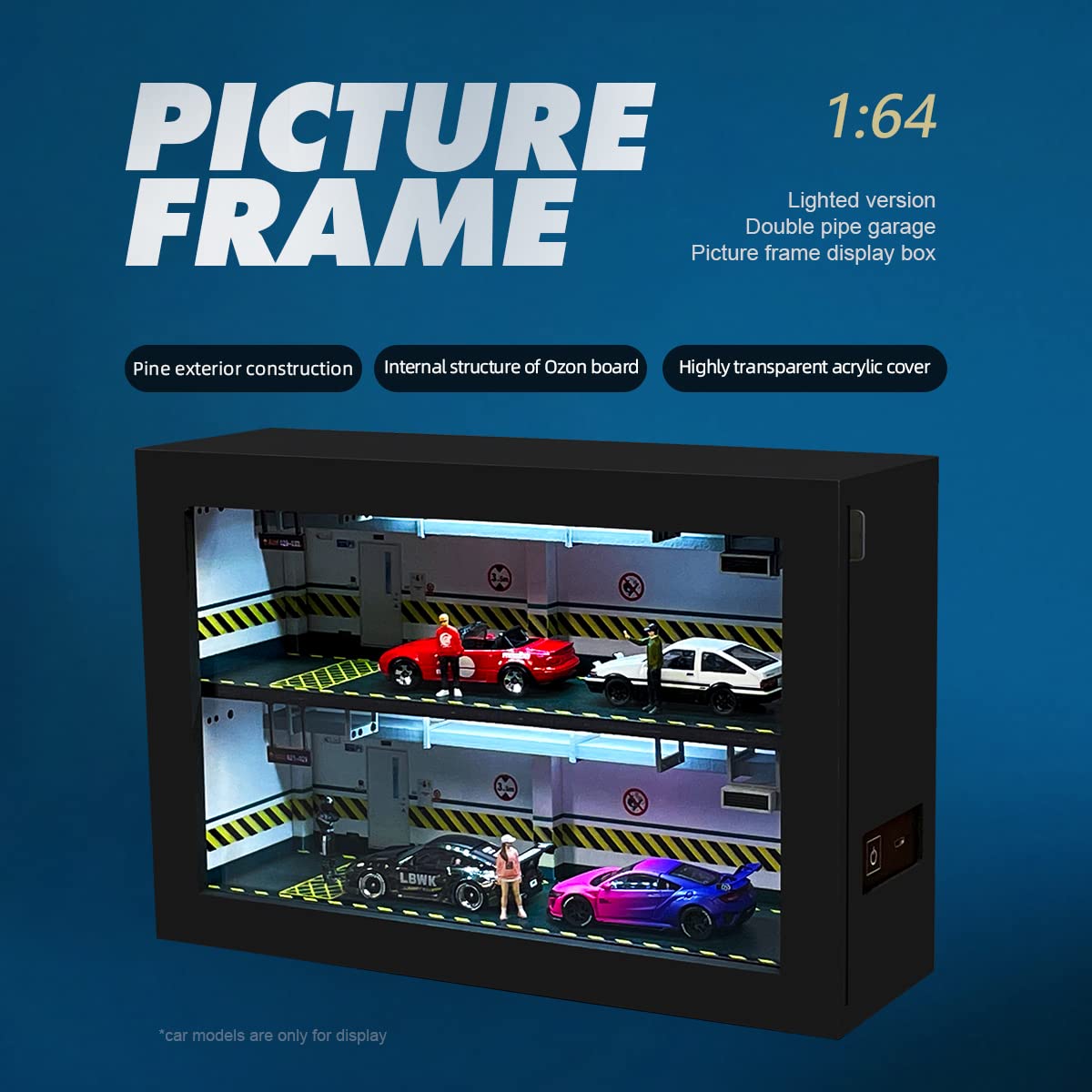 Sikivot Model car Display case 1/64 Scale,Simulation Garage Model,1:64 Wall-Mounted Band lamp Display Garage.（Green）