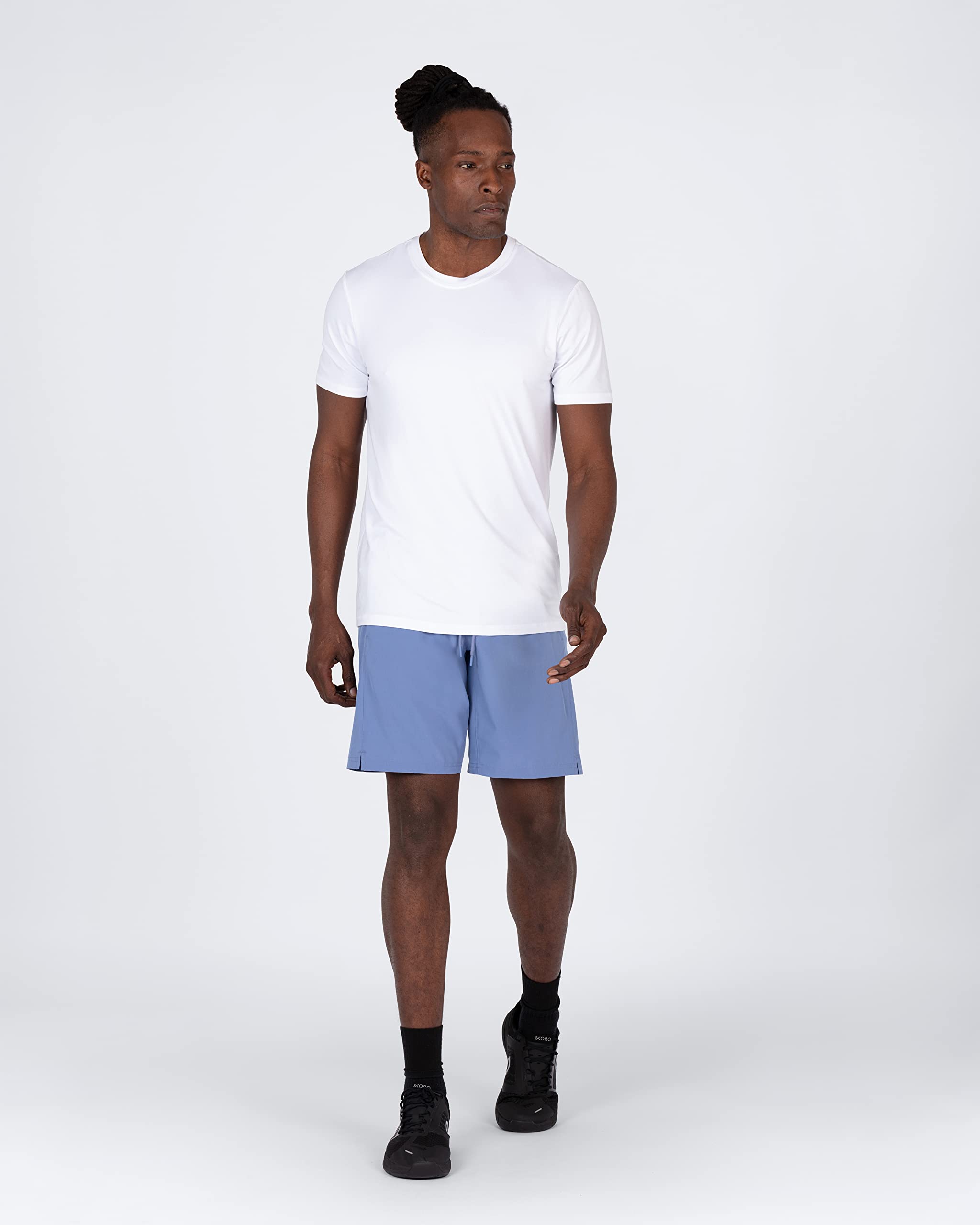 Layer 8 Men’s Shorts Two Pack All Purpose 7 and 9 Inch Woven Stretch Athletic Training Shorts with Pockets and Zip Pocket (Medium Black/Navy 7 Inch 2 Pack)