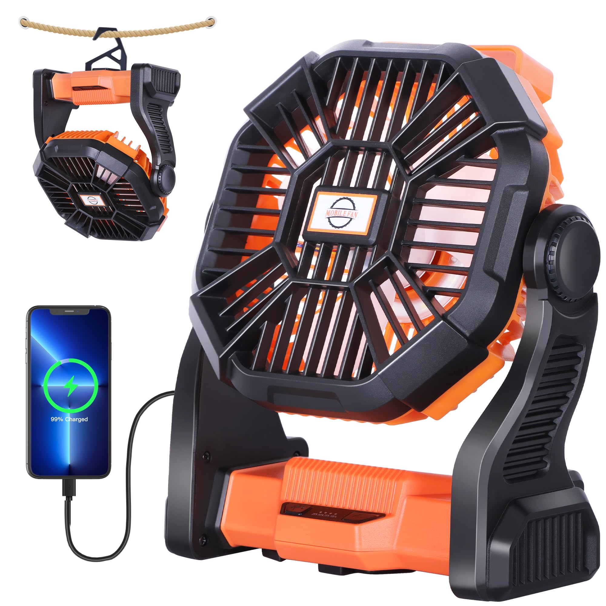 TDLOL Battery Powered Fan,270° Rotating Portable Fan Camping Fan Rechargeable Battery Operated Fan, USB Desk Personal Fan Tent Fan with Hook, Outdoor Fan Camping Fans for Tents,Travel Fan