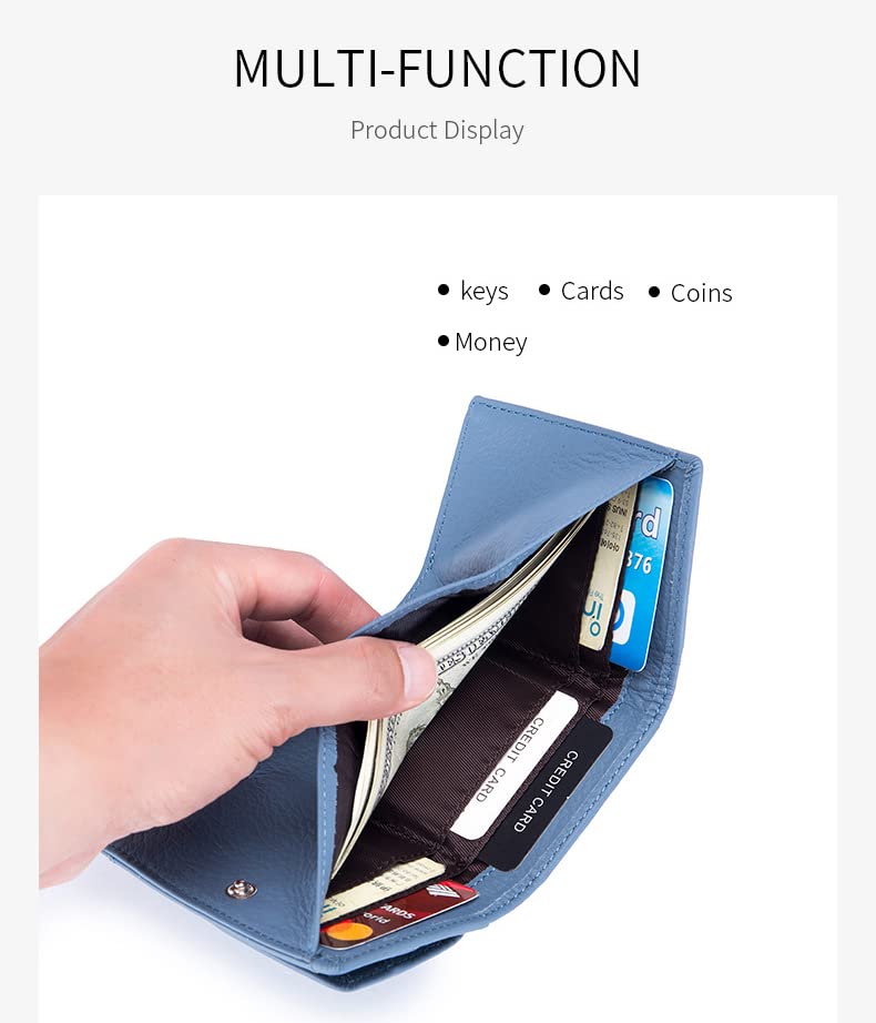 Small Mini Leather Wallet for Women with RFID Blocking Trifold Purse Credit Card Holder Coin Pocket (Grey),sdg283471760p409c444s843