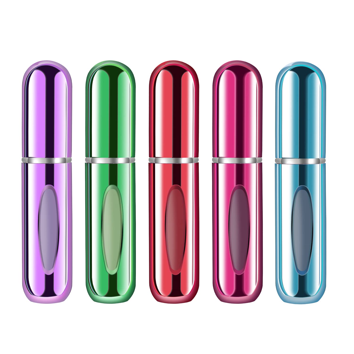 Yamadura Perfume Atomizer Bottle, 5ml Portable Mini Refillable Atomizer Travel Size Spray Bottles Accessories (5 Pack, Purple, Red, Rose Red, Green, Blue)