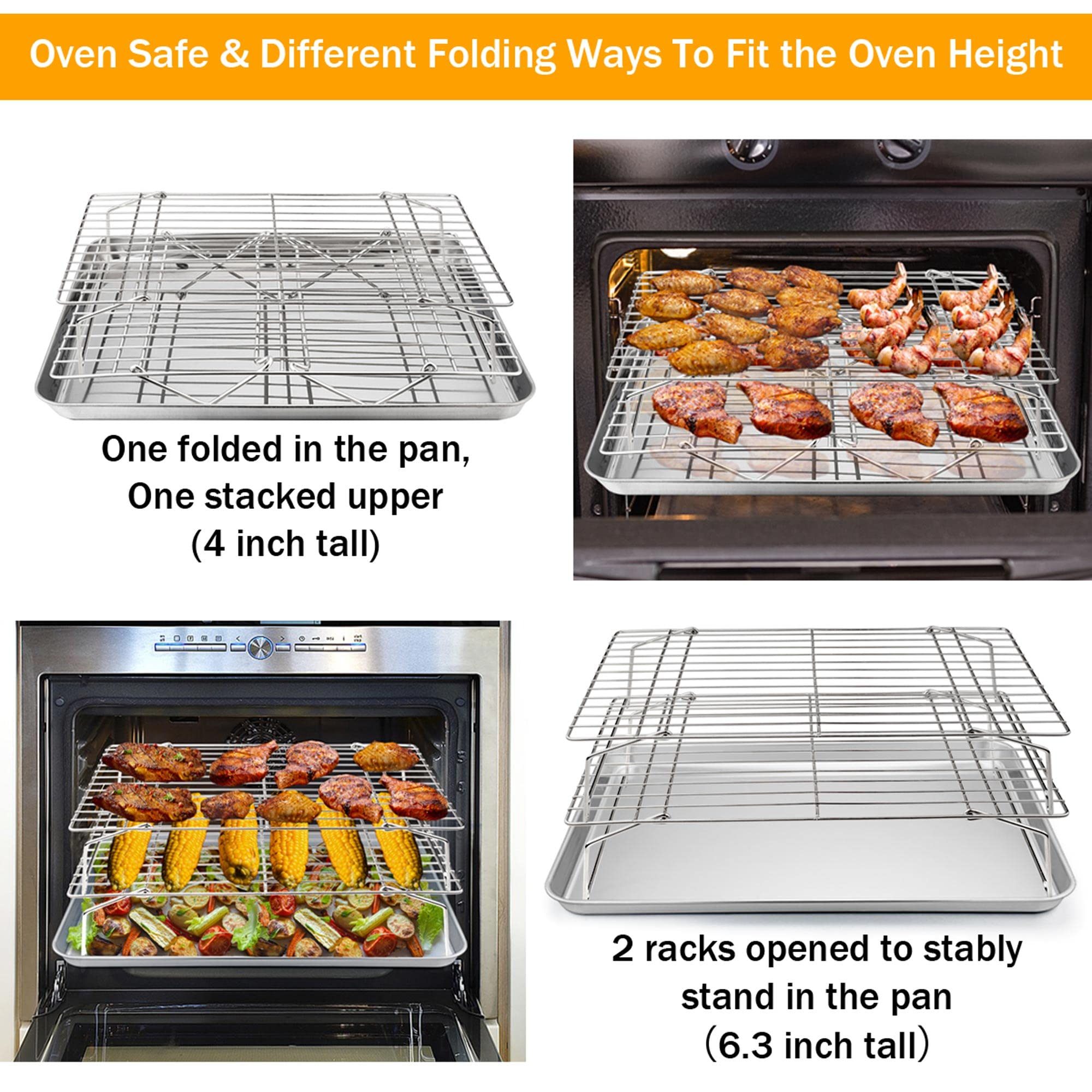 TeamFar Cooling Rack, 5-Tiers Stainless Steel Baking Cooling Wire Rack for Baking Roasting Cooking, Healthy & Firmly Weld, Stackable & Collapsible, Dishwasher Safe, 15βx10β