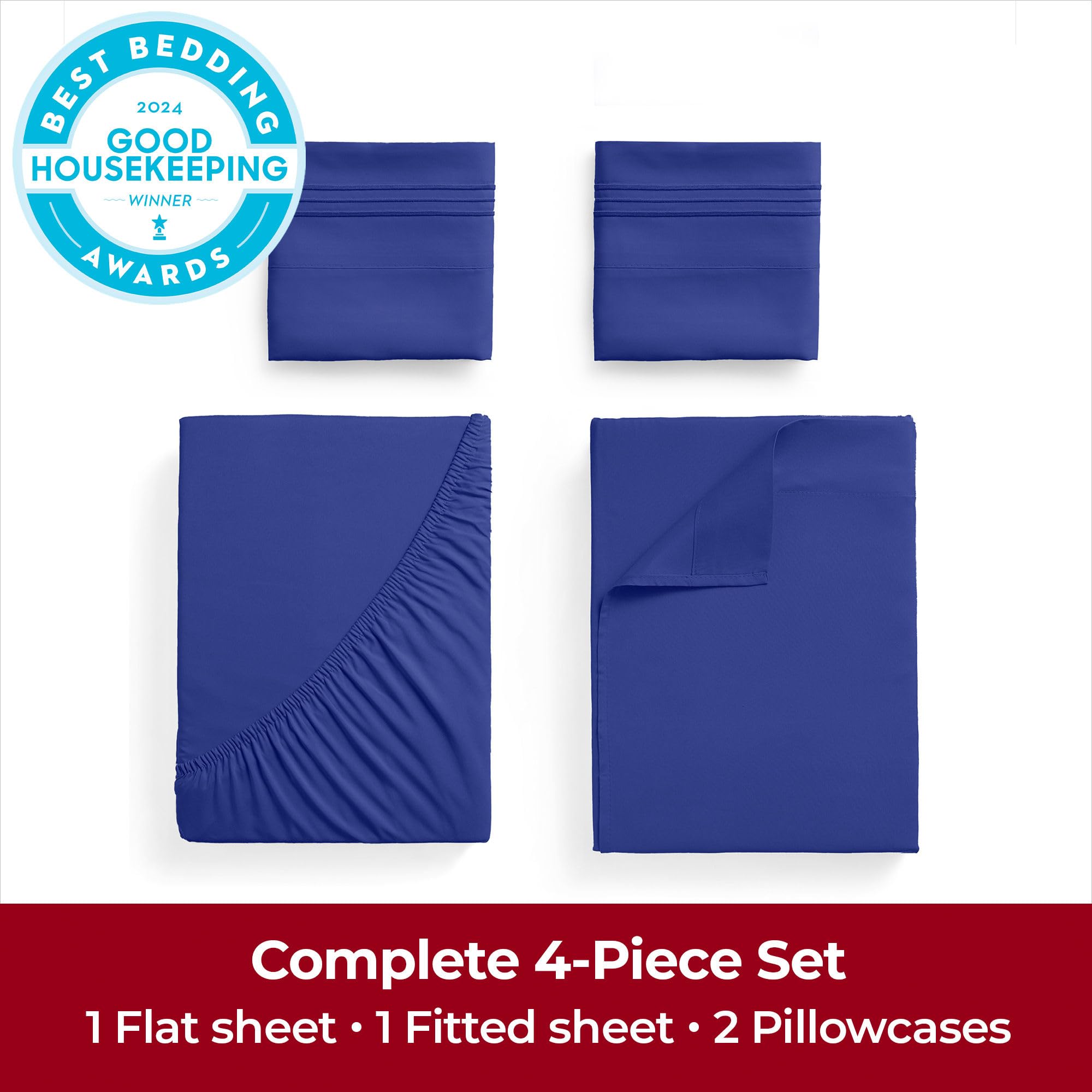Mellanni Queen Sheets Set - 4 PC Iconic Collection Bedding Sheets & Pillowcases - Hotel Luxury, Extra Soft, Cooling Bed Sheets - Deep Pocket up to 16 inch (Queen, Royal Blue)