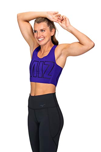 Mizuno Longline Sports Bra by x Ronda Rousey, Aero Crop Bra, Workout Tops for Women, Deep Blue, Medium