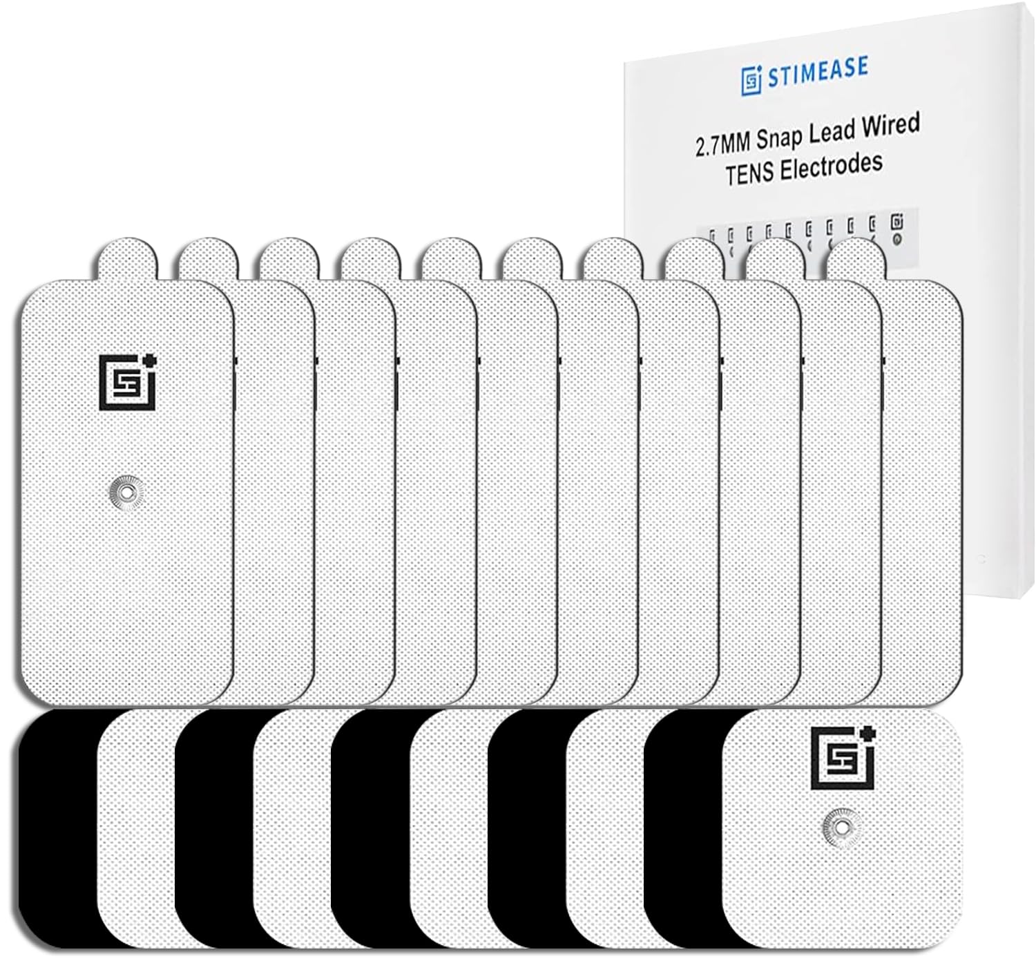 Stimease TENS Unit Replacement Pads with Snap-On Connectors (20-Pack) Reusable Self-Adhesive Electrode Pads Compatible with AUVON, TENS 7000, Nicwell Care Tens (2.7mm Connector)