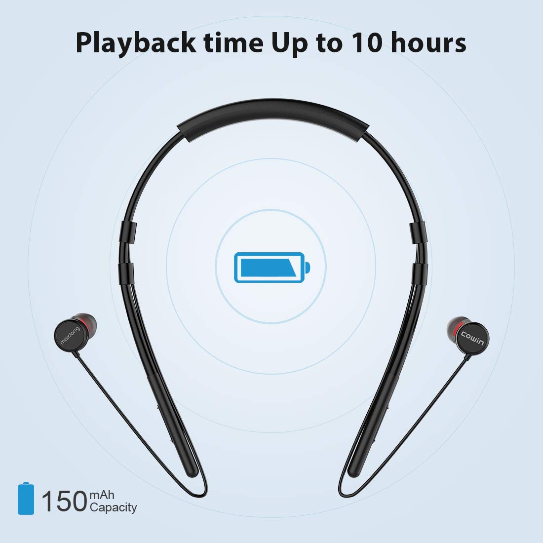 Meidong Bluetooth Headphones 10H Playtime V5.0 Wireless Neckband Earbuds with Magnetic Earbuds CVC6.0 Noise Cancelling Micphones (Gray)