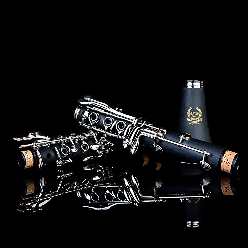 Rhythm Bb Clarinet 17 Nickel Keys Black Bb Clarinet - Woodwind Band & Orchestra Musical Instruments for Beginners, Includes Clarinet, Clarinet Case, Stand