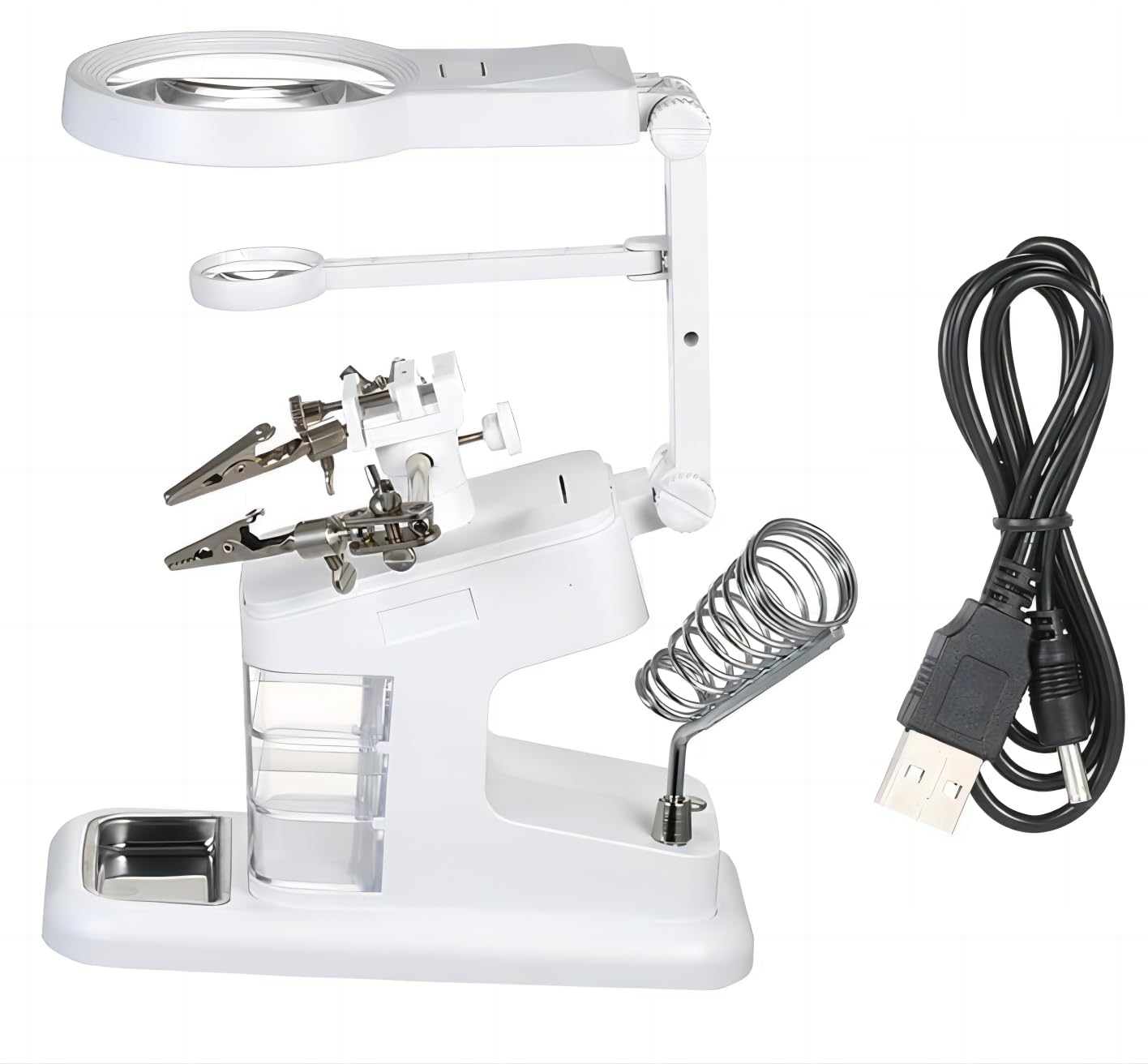 WWZMDiB 3X/4.5X/25X Helping Hands with 10 LED Lights, Tool Organizer, Alligator Clips, Soldering Iron Clips. Suitable for Soldering All Kinds of Tiny Components