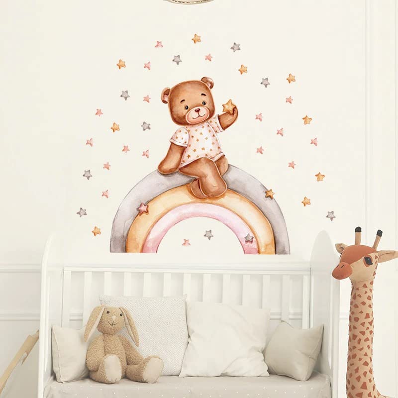 Teddy Bear Wall Sticker Peel and Stick Vinyl Decal for Kids Room Nursery Home Decor (Teddy with Balloons1)