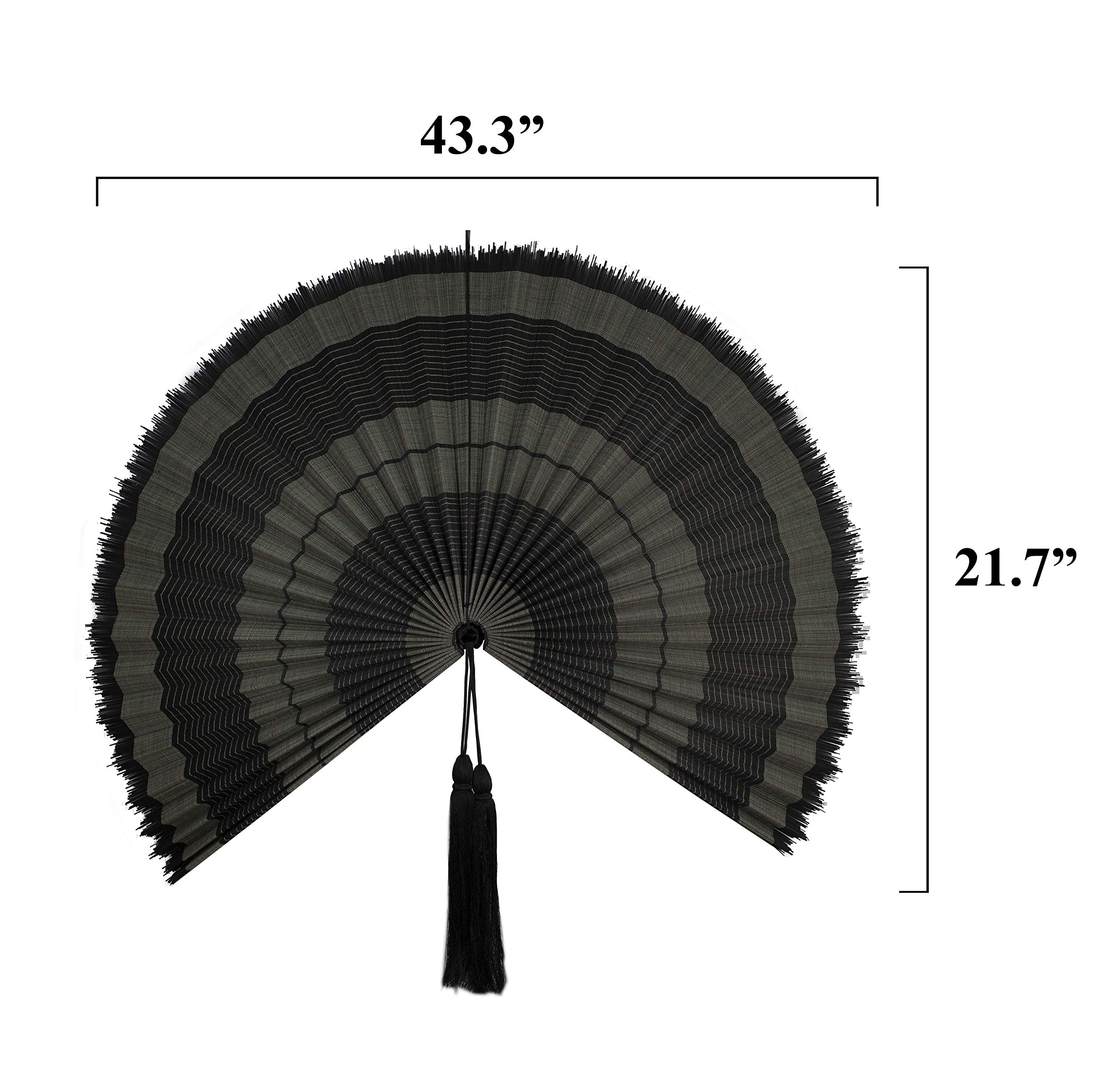 MadeTerra Bamboo Rustic Fan Wall Decor | Wall Hanging Boho Woven Home Decor Wall Pediment | Beautiful Wall Art for Apartment, Room, Home Decoration (Extra Large 43''x21'', Black-Grey)