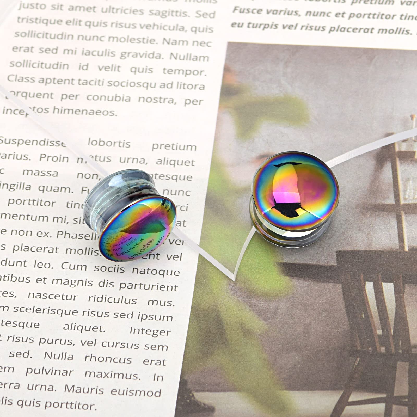 Qmcandy Glass Rainbow Ear Gauges Saddle Double Flare Plugs Tunnels Piercing 0g