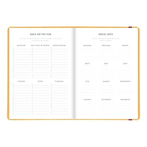 Letts of London Raw Weekly/Monthly Planner, 12 Months, January to December, 2024, Sewn Binding, A5 Size, 8.25" x 5.875", Multilingual, Mustard (C082309-24)