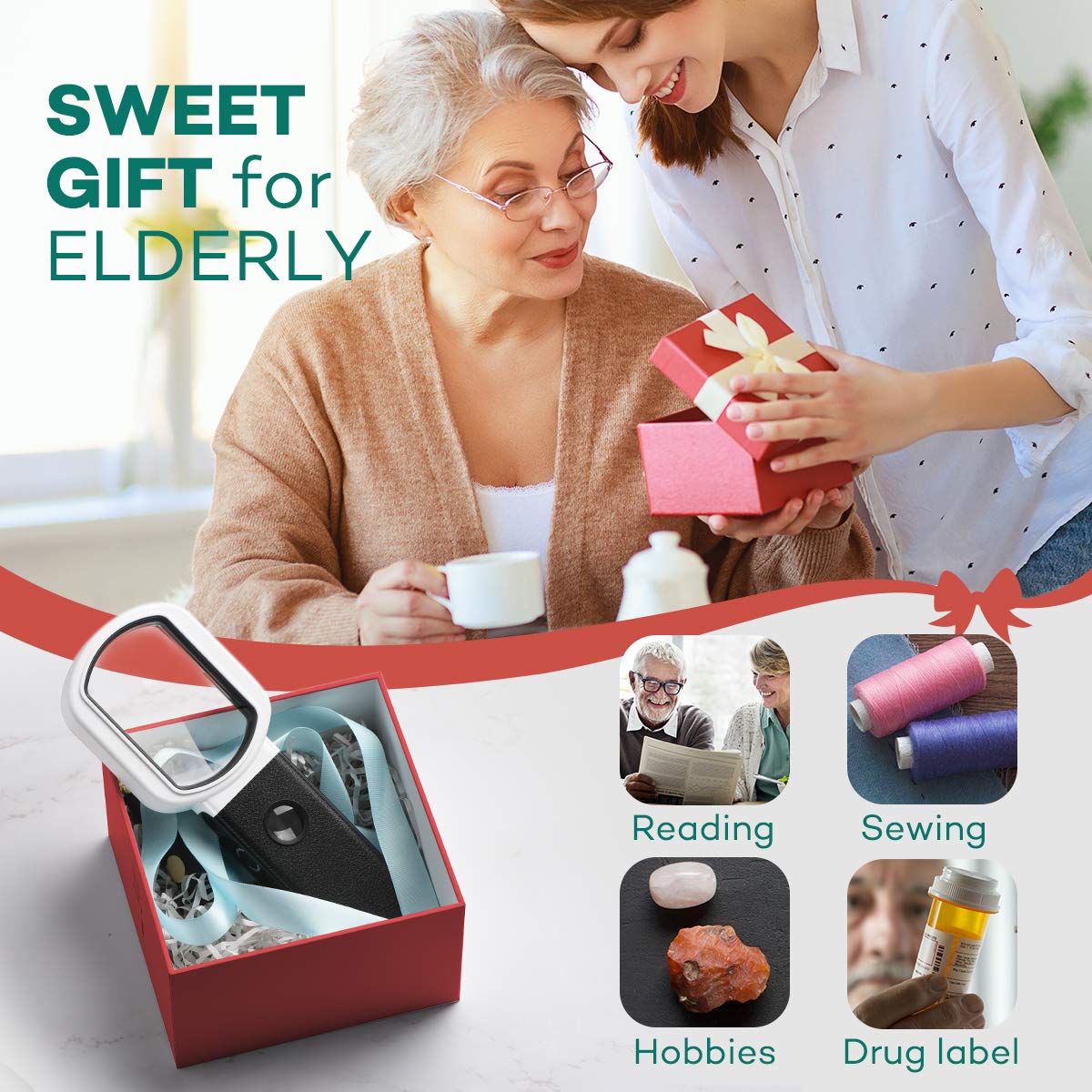 Magnifying Glass with Light, 15X 4X Handheld and Standing Magnifying Glass 9 LED Illuminated Lighted Magnifier for Reading, Inspection, Jewelry, Exploring, Hobbies & Crafts