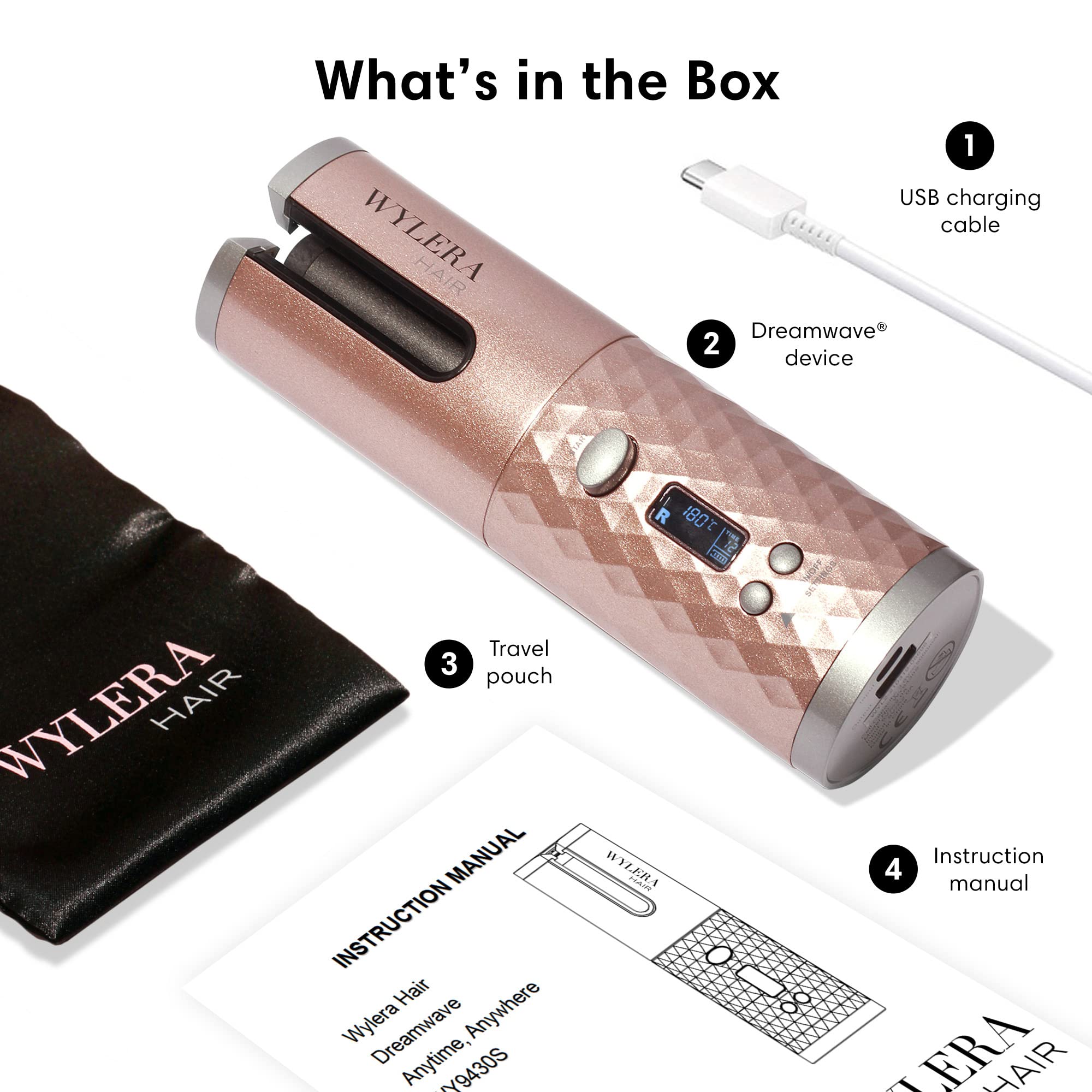Wylera Hair Dreamwave Cordless Automatic Hair Curler - Perfect Curls in Minutes - Easy to Use and USB Rechargeable with Tangle-Free Technology