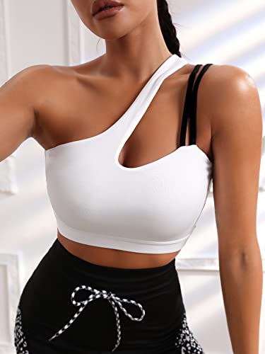 OYOANGLE Women's Criss Cross Sports Bra Padded Strappy Medium Support Workout Yoga Bra White Pure L