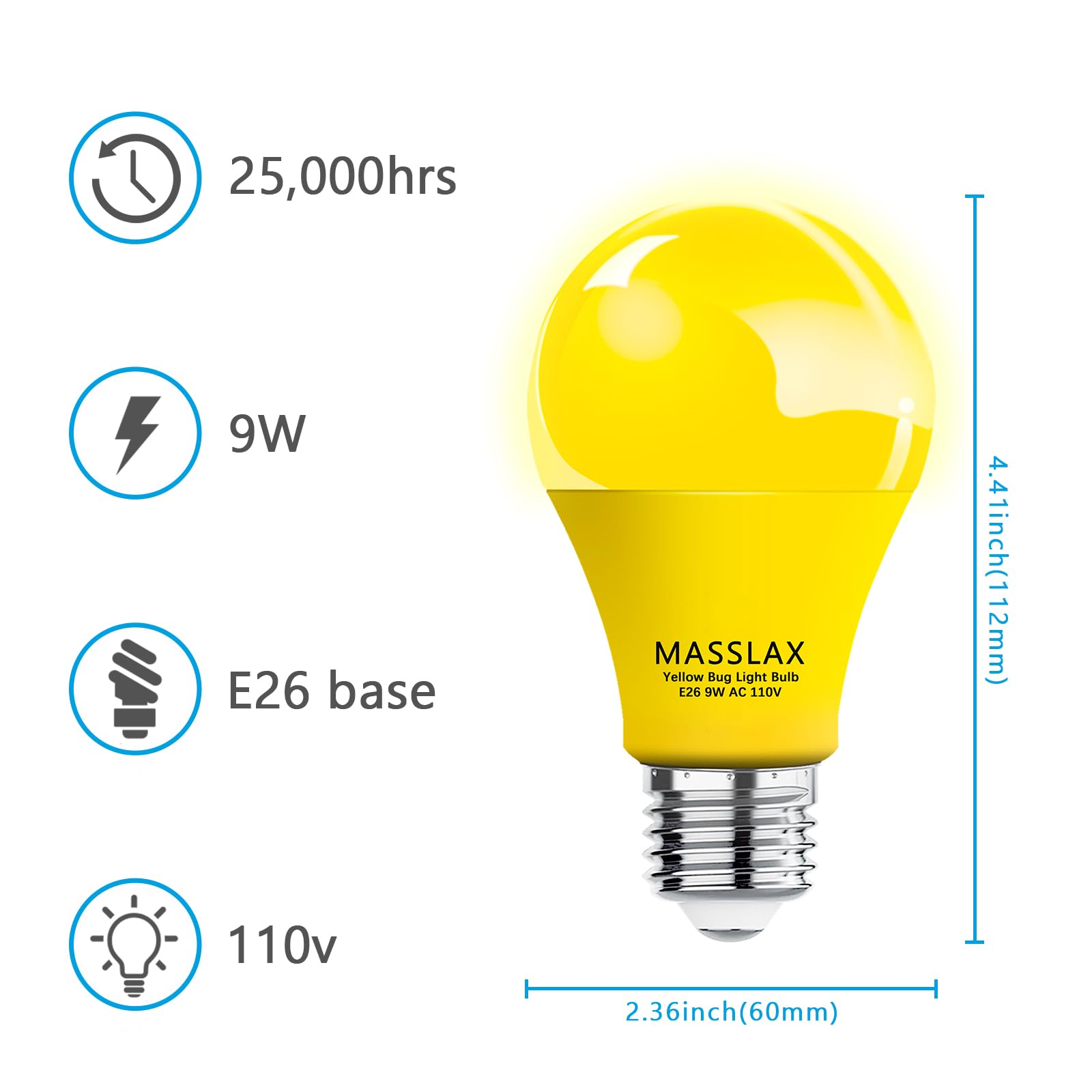 MASSLAX 2 Pack Amber Yellow LED Bug Light Bulbs,9W Replace to100W Bug Light,E26 Base LED Bug Lights for Outdoor Porch Light, Decorative Lighting Lamps,Bedroom Night Light Bulb