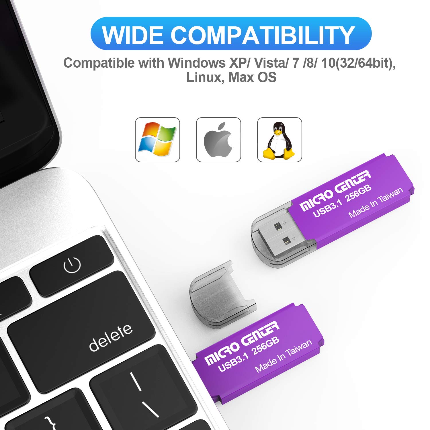 Micro Center Pro 256GB USB 3.1 Gen1 Flash Drive Faster USB Stick External Data Storage Thumb Drive (256GB, Purple)