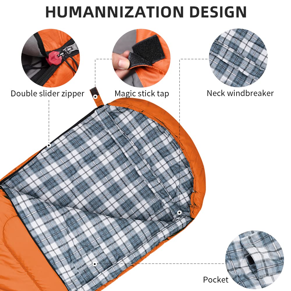 OUSUTLE Double Sleeping Bag for Adults, 2 Person Sleeping Bag with 2 Pillows for Backpacking Camping Hiking, Queen Size Cold Weather Sleeping Bag for Couples & Family Traveling