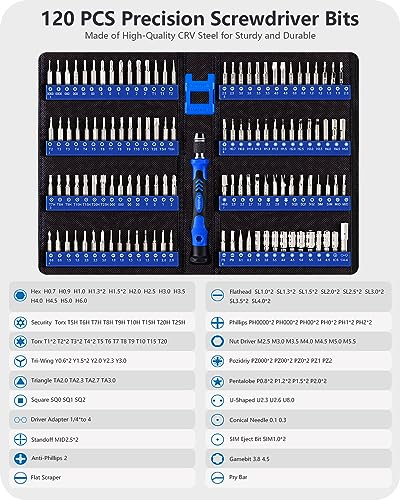 Precision Screwdriver Set, Computer Tool Kit, 146 PCS Laptop Screwdriver Kit with 123 Bits, Magnetic Mat, Suit for PC, iPhone, MacBook, Tablet, PS4, Xbox, Switch, Game Console and other Electronics