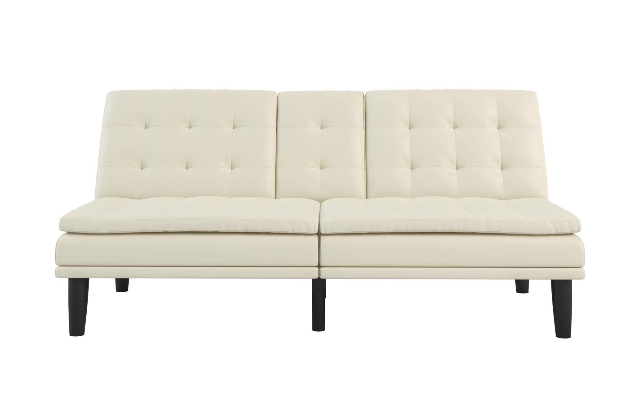 Memory Foam Faux Leather Pillowtop Futon with Cupholder, Vanilla Faux Leather Colors Ideal for Small Living Spaces