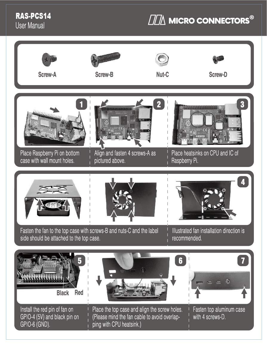 MICRO CONNECTORS, Inc. Aluminum Raspberry Pi 4 Model B Case with Fan, Black (RAS-PCS14-BK)