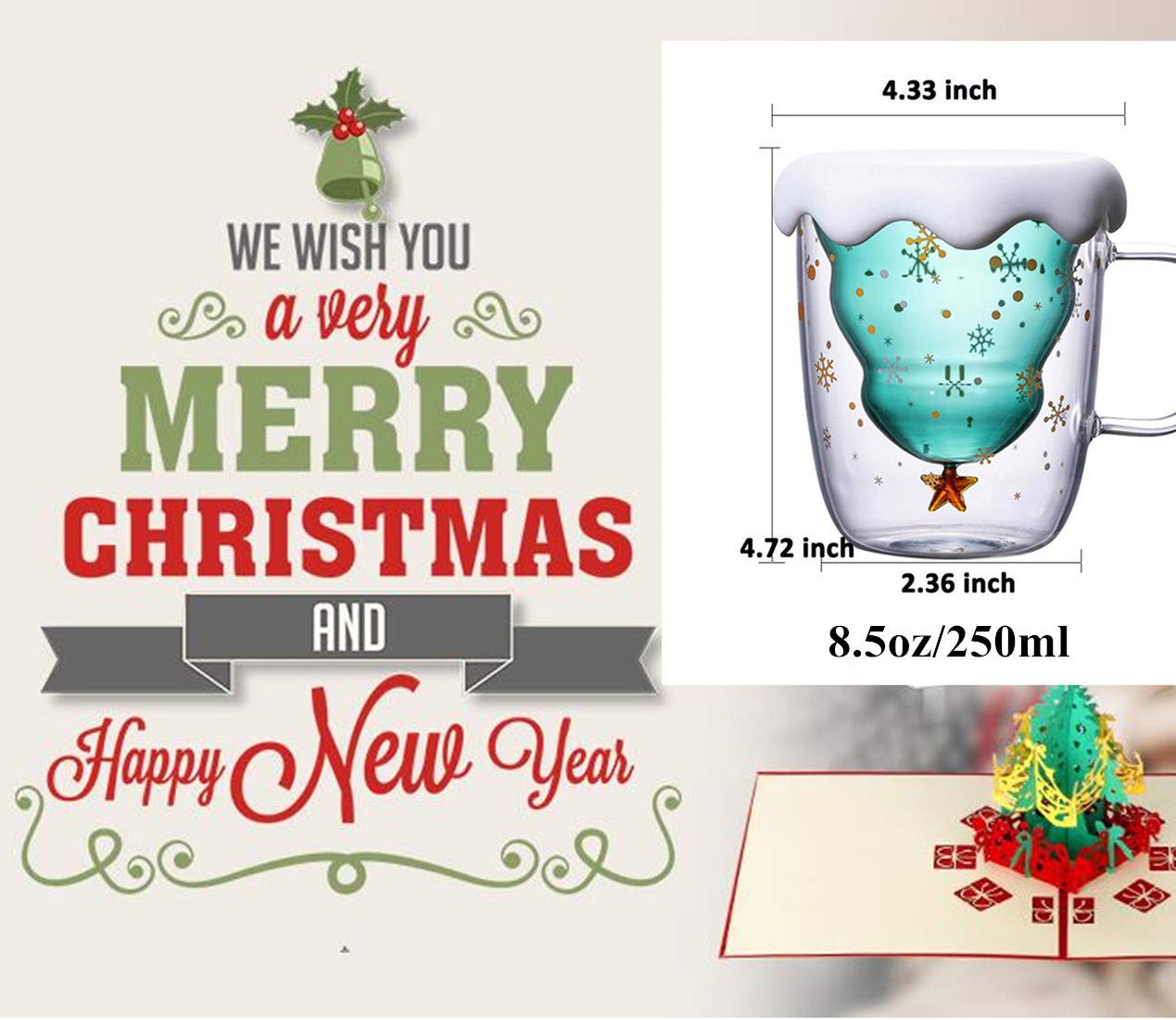 MUCHENGGIFT Cute Mug Christmas Tree Coffee Mugs, Tea Milk Cup Double Wall Insulated Glasses Espresso Cup, Best Christmas Gifts for Women,Men,Kid, Office