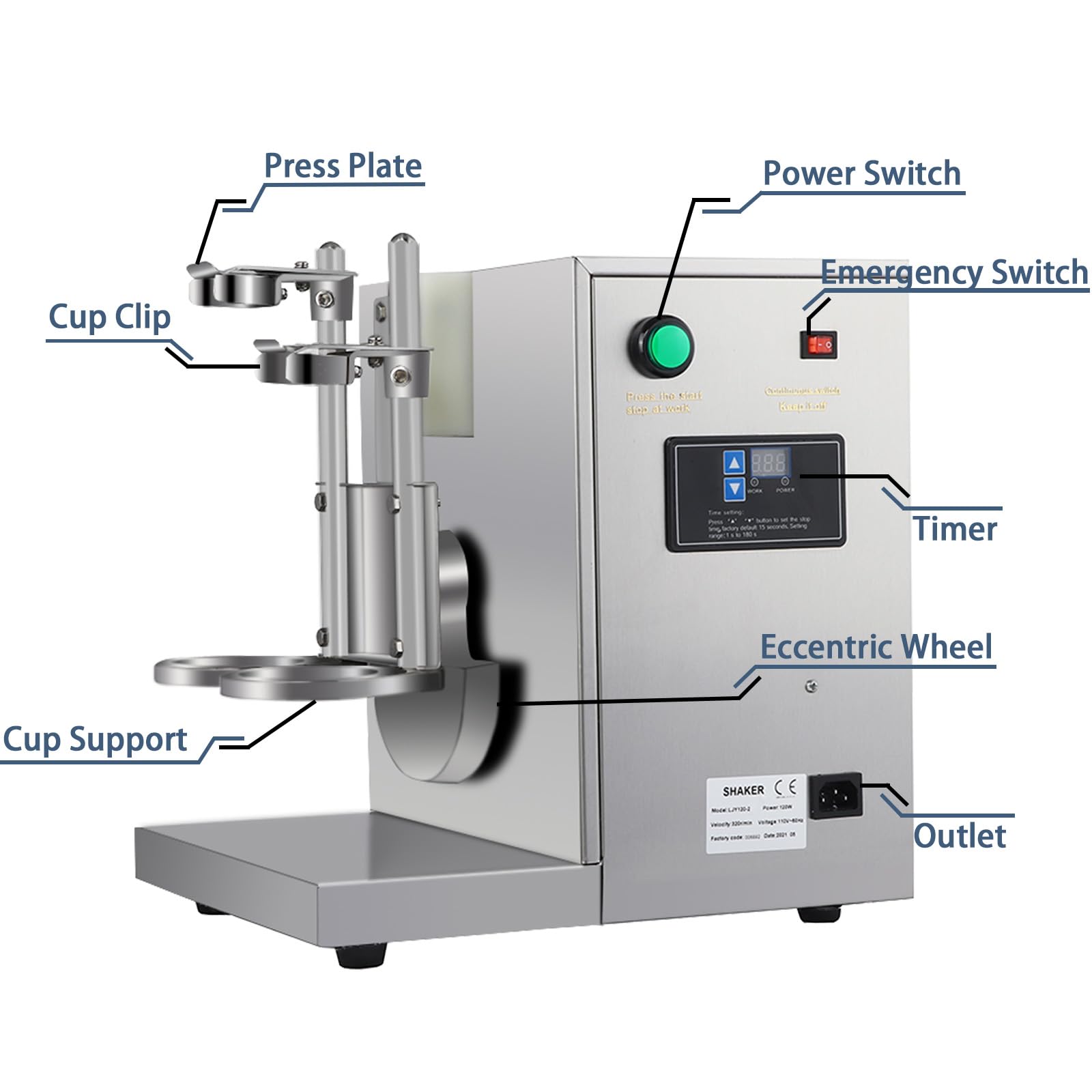 TECSPACE 110V Milk Tea Shaker Machine Stainless Steel, Double-Cup,120W 400r/min