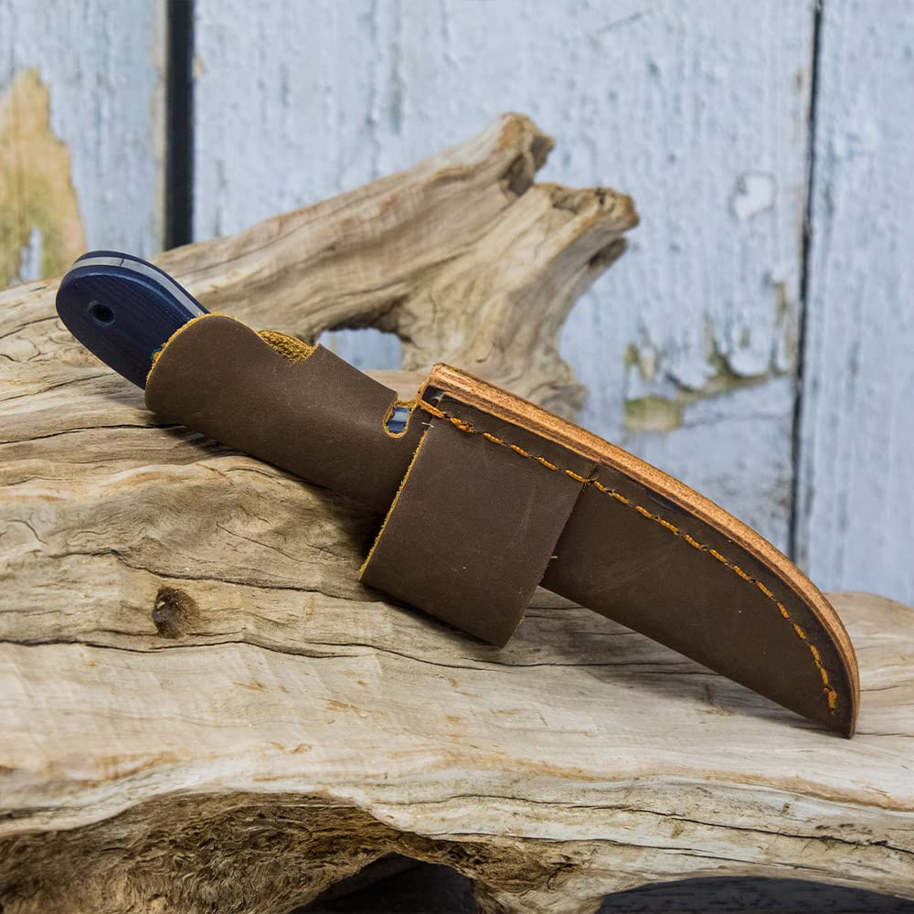 WHISKEY BENT HAT CO. Sendero Caper 440 Stainless Steel Fixed Blade Knife w/Leather Sheath (Nightfall)