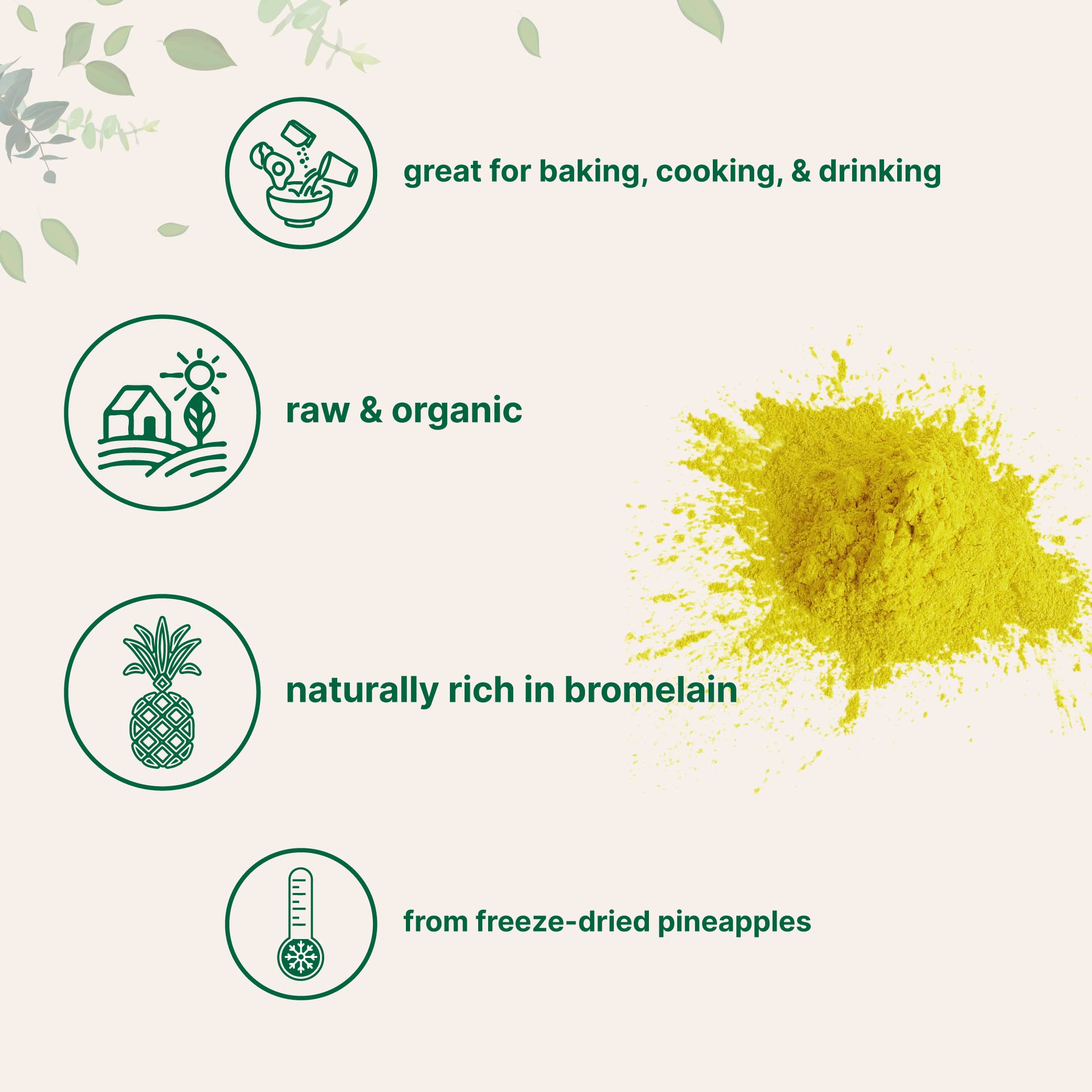 Organic Pineapple Powder, 8oz | 100% Natural Fruit Powder | Freeze-Dried Pineapples Source | No Sugar & Additives | Great Flavor for Drinks, Smoothie, & Beverages | Non-GMO & Vegan Friendly