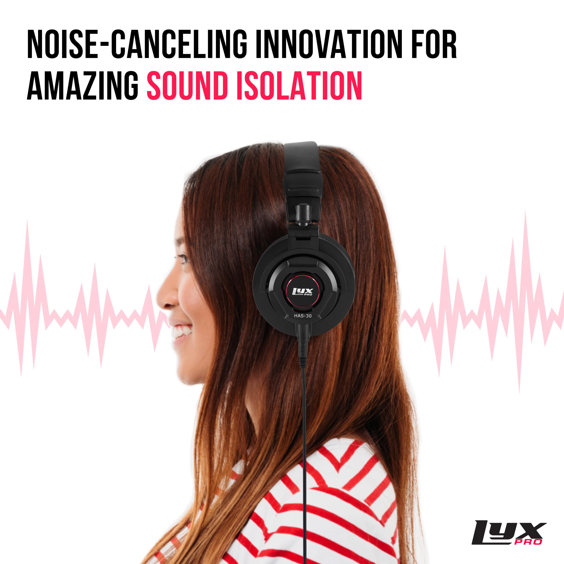 LyxPro HAS-30 Closed Back Over-Ear Professional Recording Headphones for Studio Monitoring, DJ and Home Entertainment,Black