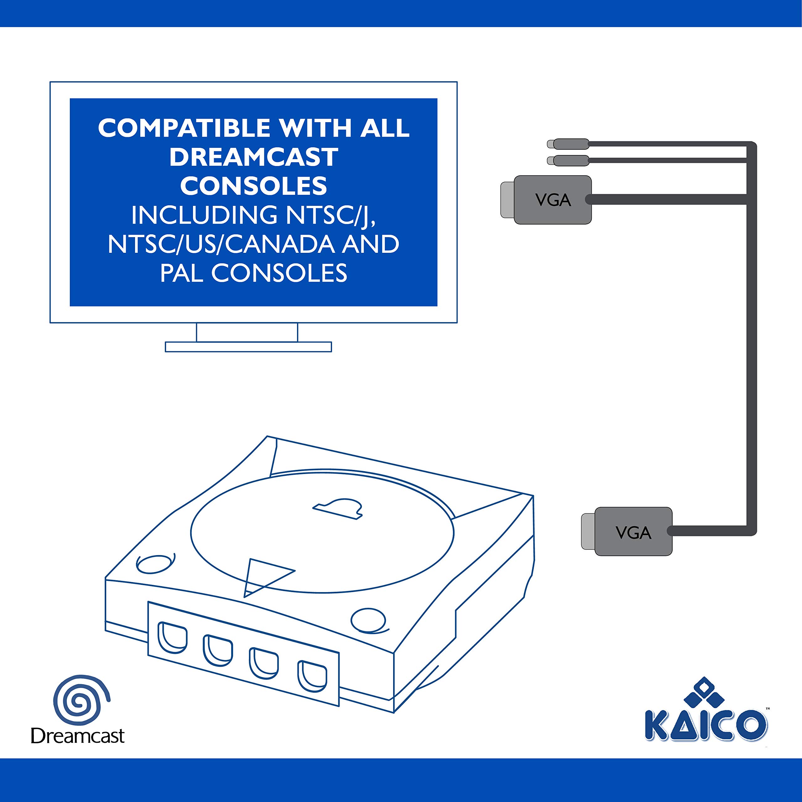 Kaico VGA Cable for use with Sega Dreamcast - Simple Plug and Play VGA Link cable compatible with Sega Dream Cast - VGA 480p Quality Image - AV VGA Cable for use with Sega DC DreamCast
