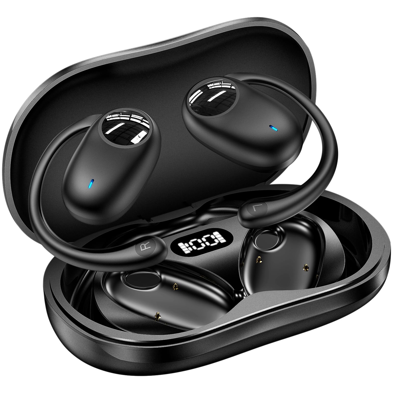 kurdene Bluetooth Wireless Ear Buds, with [Solar Power] Charging Case, Premium Deep Bass Stereo Ear Buds Light-Weight Bluetooth Headphones Built-in Microphone Earphones for iPhone,Android
