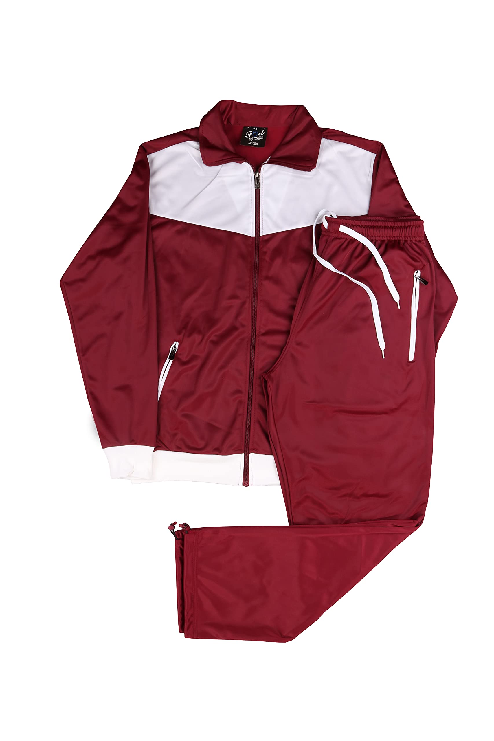 Men Classic Full Zip Track Jacket and Jogging Track Pant Active Wear Sports Tracksuit Set (Burgandy, S)
