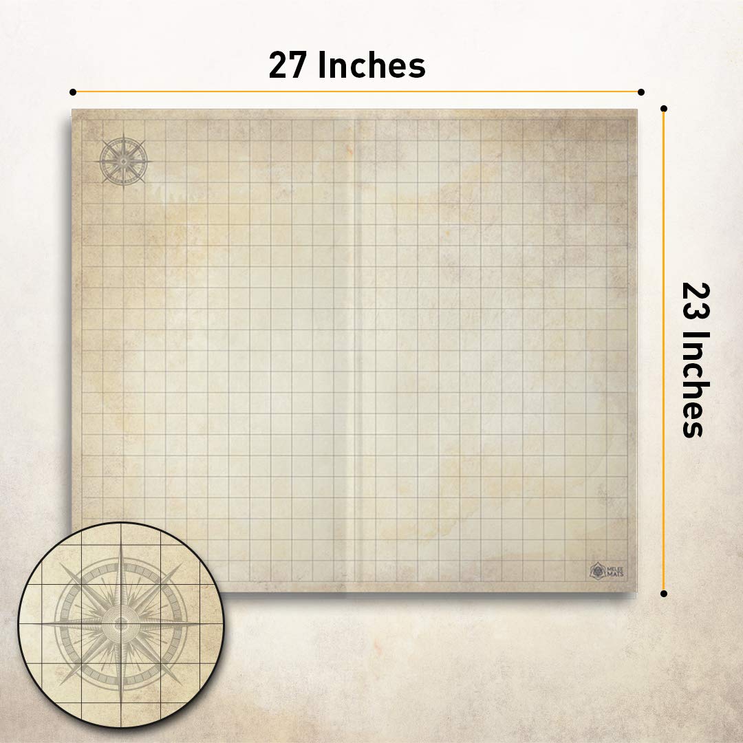 Melee Mats DND Map Starter Kit for Dungeons & Dragons Game - 23β x 27" Double Sided, Wet/Dry Erase Battle Terrain Grid - Ultimate Tabletop Board Gaming Experience with Accessories