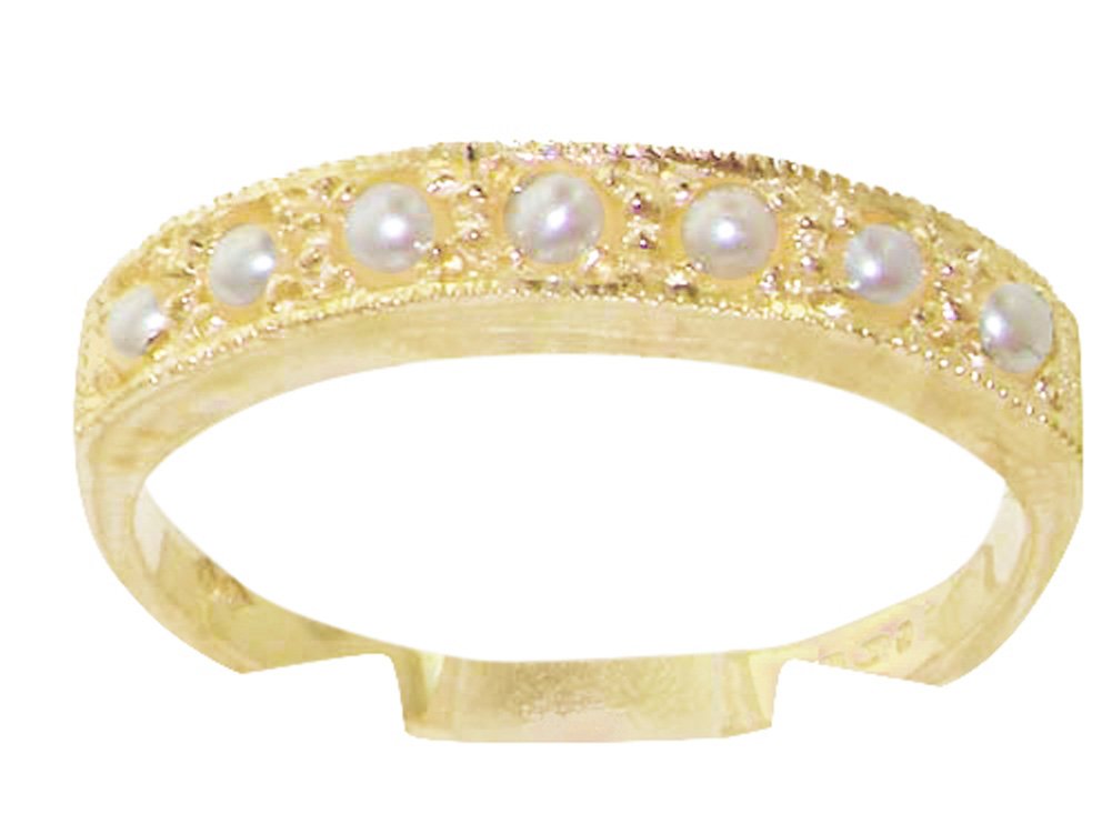 LetsBuyGold Solid 10k .417 Yellow Gold Cultured Pearl Womens Band Ring - Sizes 4 to 12 Available