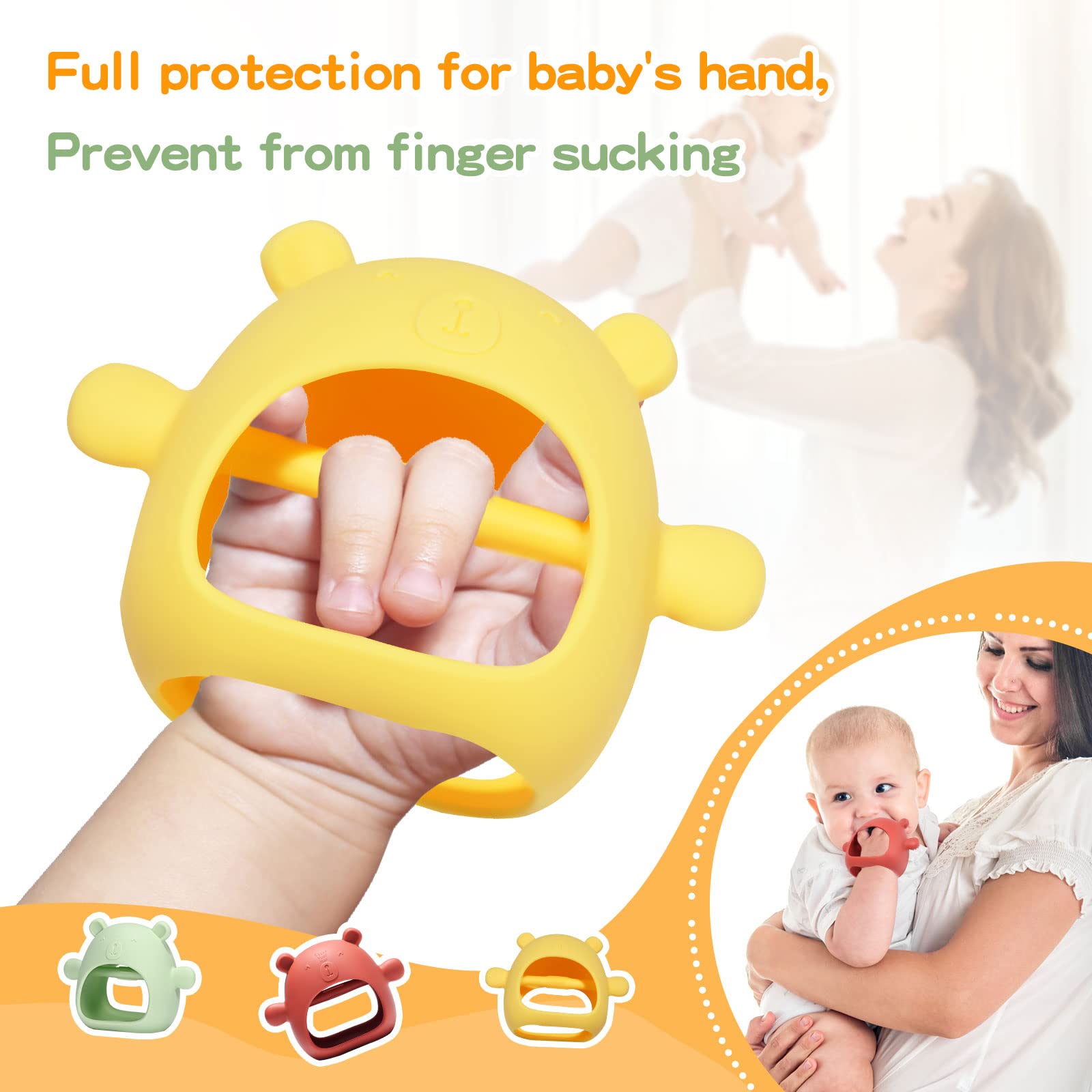 Silicone Teething Toys for Babies 3-6 Months - 3 Pack Never Drop Teething Mittens for Infants 6-12 Months, Mushroom Penguin Hand Teethers, Baby Chew Toys for Sucking Needs - Dishwasher Safe