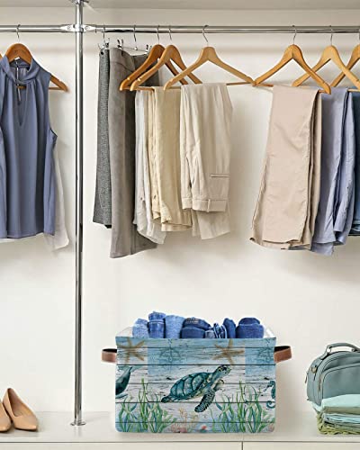 Storage Cubes Organizer with Handles, Aminal Sea Turtle Sea Horse Octopus Whale Storage Bins Collapsible Storage Baskets for Shelf Closet Nursery Cloth Organizers Box Ocean Underwater World Theme 1pcs