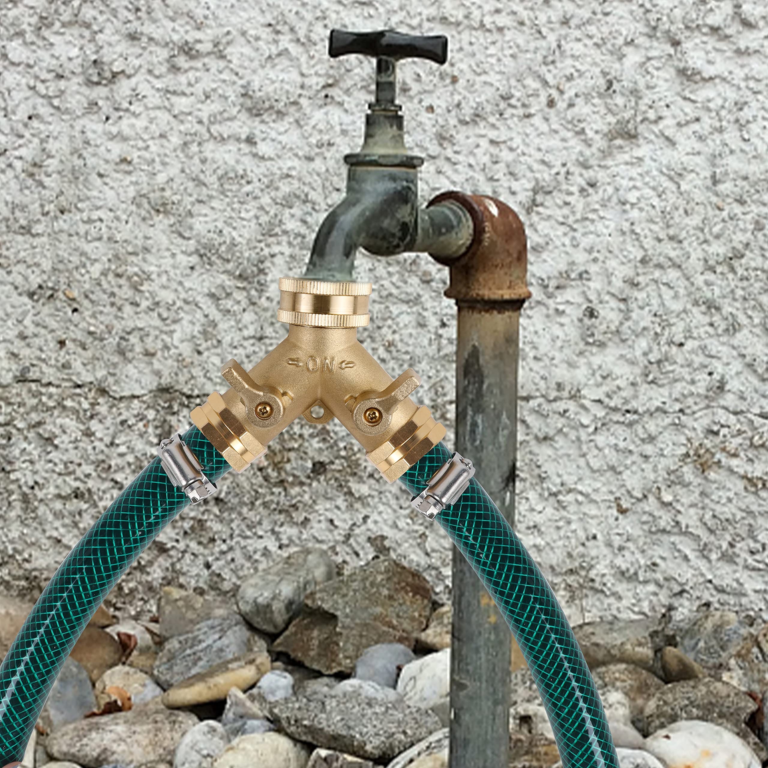 Triumpeek 2 Way Garden Hose Splitter, 3/4" Garden Hose Fitting Quick Connectors Female and Male, Hose Extension Adapter with Coil Spring Protector, 6 Rubber Washers & 1 Teflon Tape