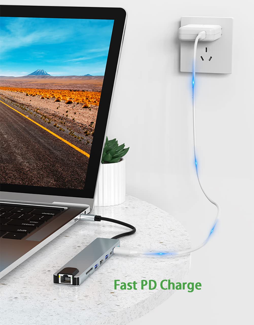 USB C Hub,USB C Laptop Docking Station,8 in 1 Type C Adapter Compatible for MacBook and Windows(HDMI PD USB 3.0/2.0 SD TF Card Reader RJ45)