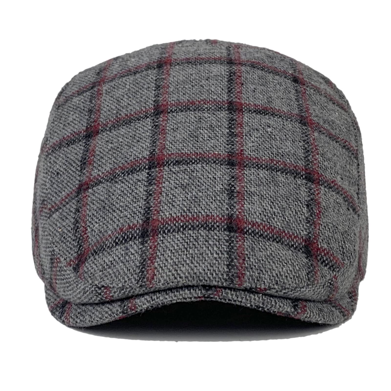 Newsies Plaid Flat Caps Hats for Men Paperboy Golf Cap Beret Cabbie Caps(Red)