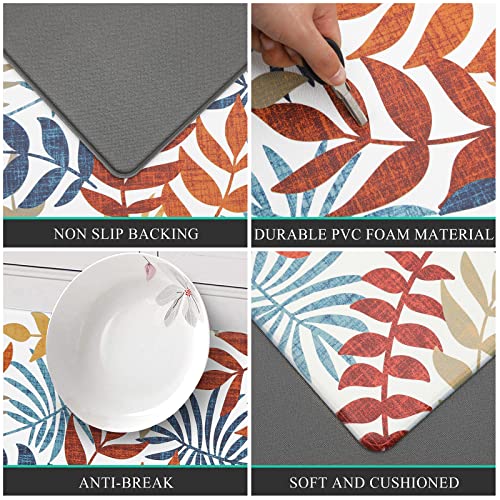 Pauwer Anti Fatigue Kitchen Floor Mat Set of 2 Waterproof Non Skid Kitchen Rugs and Mats Heavy Duty PVC Foam Cushioned Kitchen Runner Floor Mat Carpet for Kitchen Laundry Office