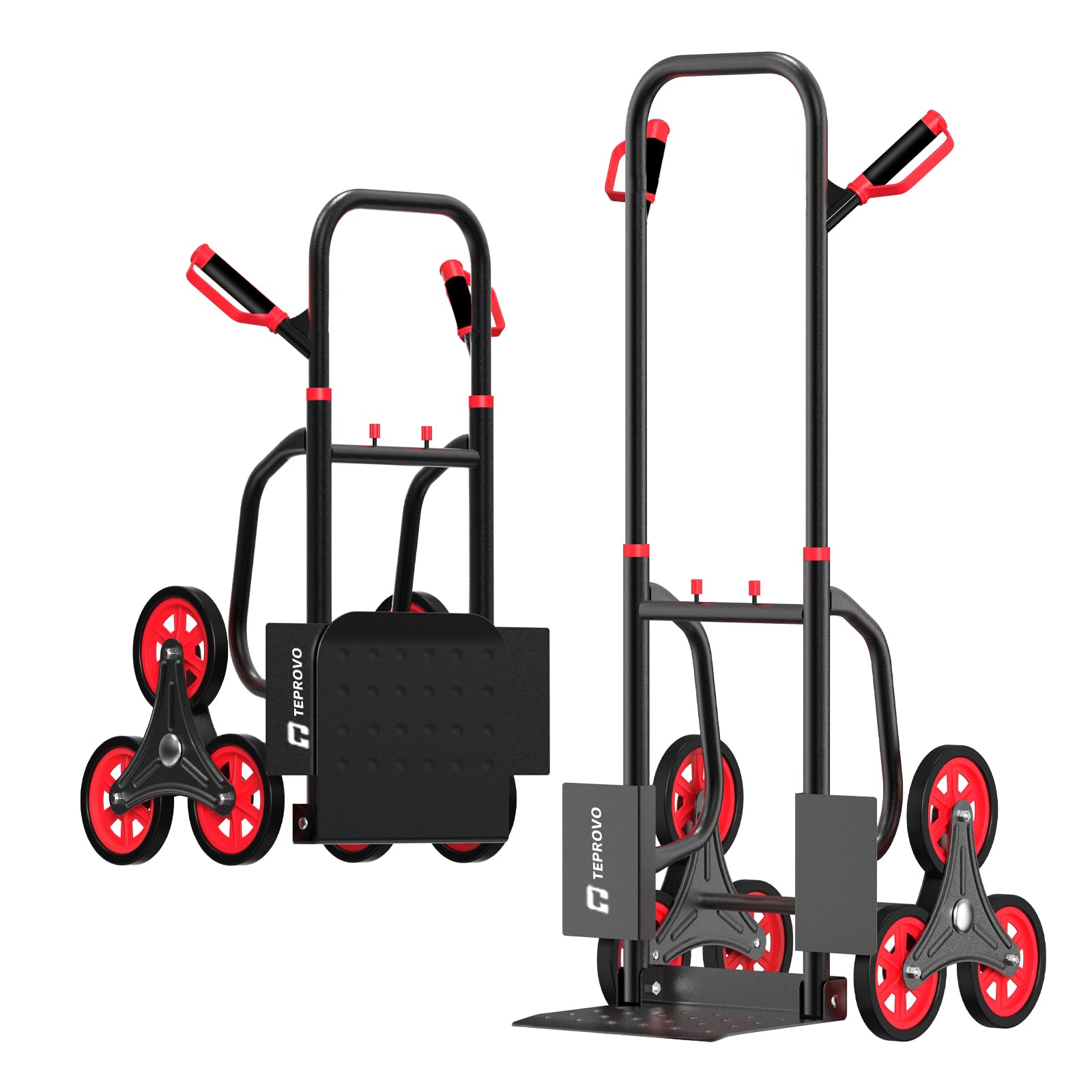 Teprovo Stair Climbing Hand Truck 440lb,Heavy Duty Dolly Cart for Stairs,Thickened Upgraded Steel Tube Folding Stair Climbing Trolley with Six Wheels and Telescoping Handle