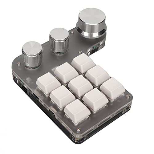 Yoidesu Mini 9 Key Mechanical Keypad RGB Gaming Keyboard Portable One Handed Fully Programming Keys with 3 Knobs for Windows Computer Gaming Software (White)