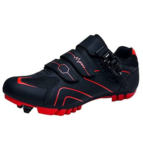 PENXZT Cycling Shoes Mens Flat Mountain Bike Sneakers Breathable Hook-Ring Compatible with SPD Cleats,D,5