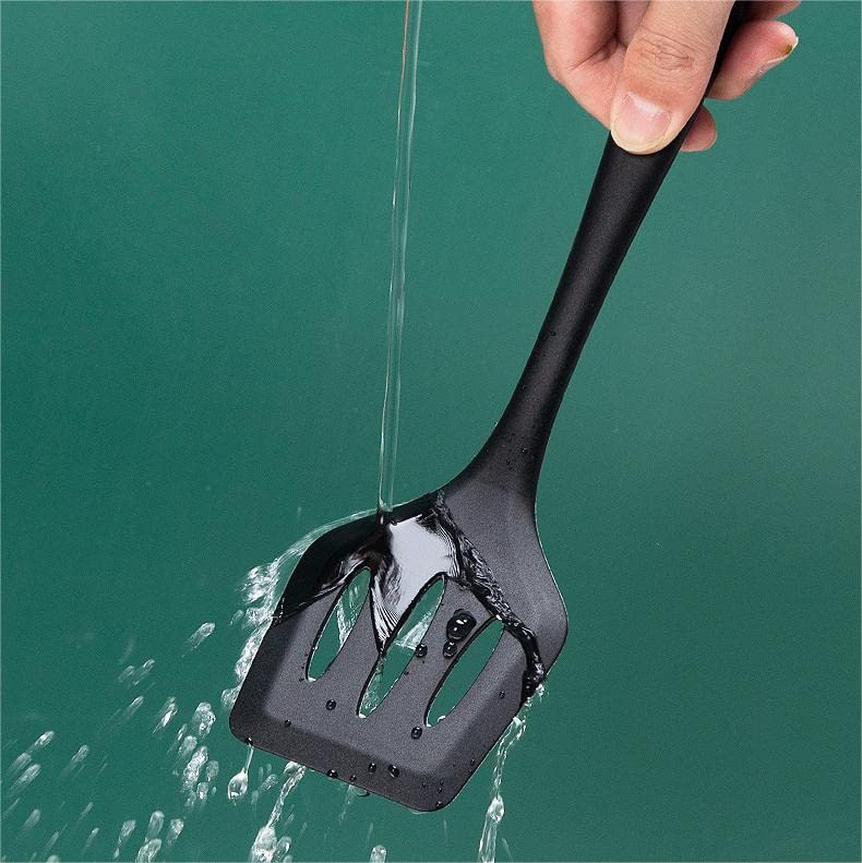 KUSCOR Kitchen Utensil Set, 10 Pieces Non-Stick Silicone Cooking Gadgets heat resistant Tools with Tongs Whisk Spatula Ladle,Black