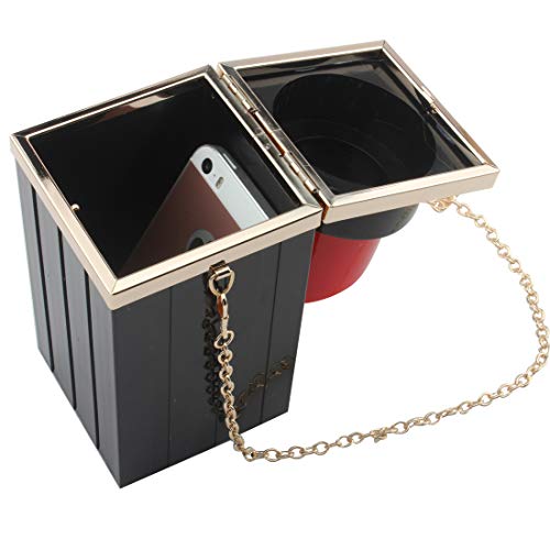 LETODE Women Acrylic Black Lipstick Shape Evening Bags Purses Clutch Vintage Banquet Handbag-black