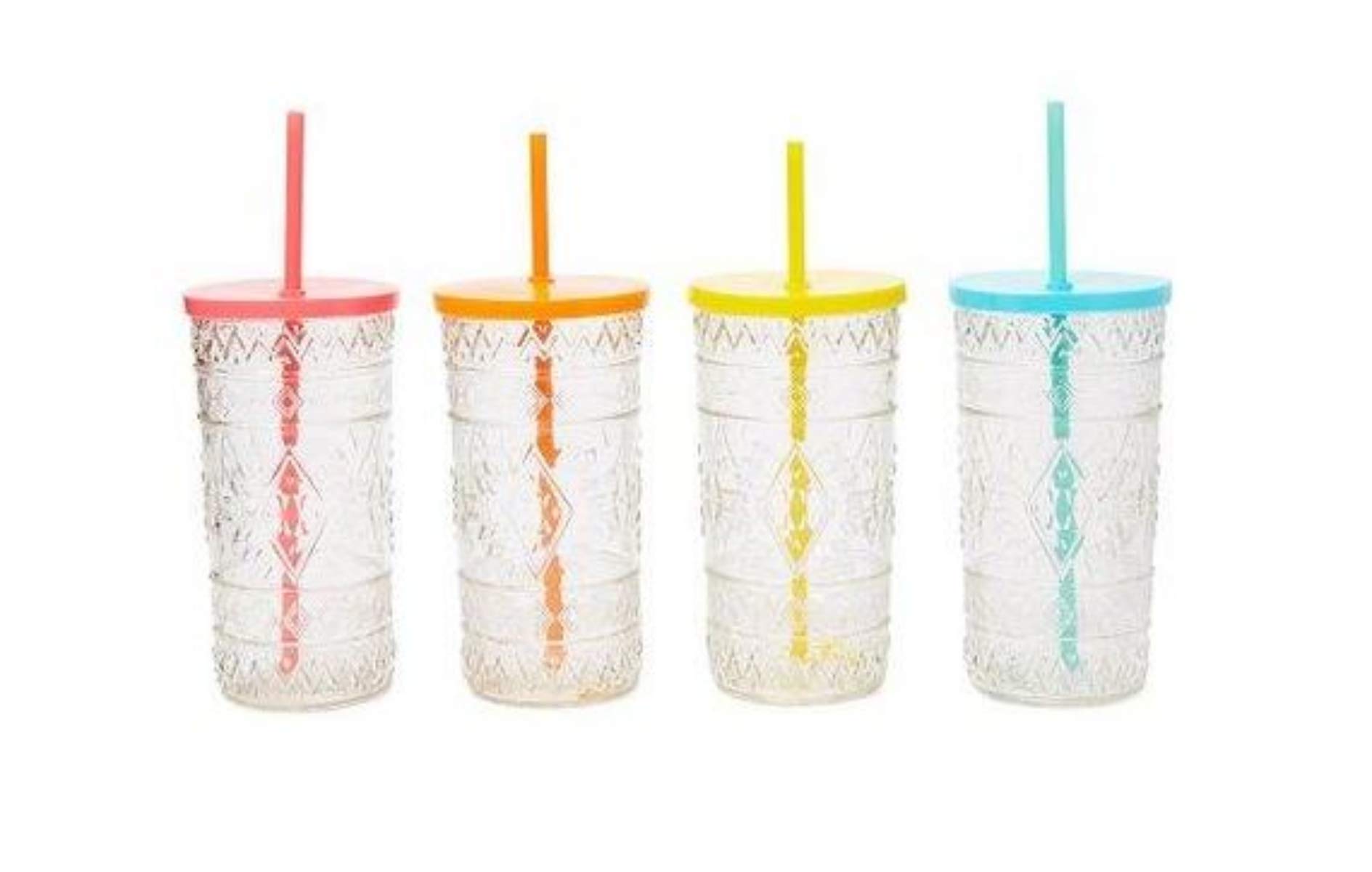 Myxx Tabletop Tiki Hut Party Decoration Lazy Susan Cup Holder with 4 Assorted Glasses